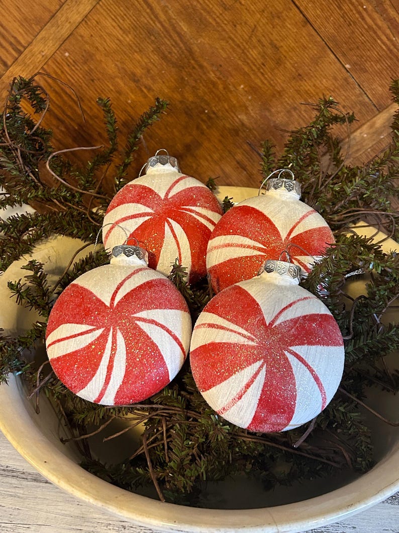 Peppermint Candy, Glitter Peppermint Candy Ornaments - Etsy