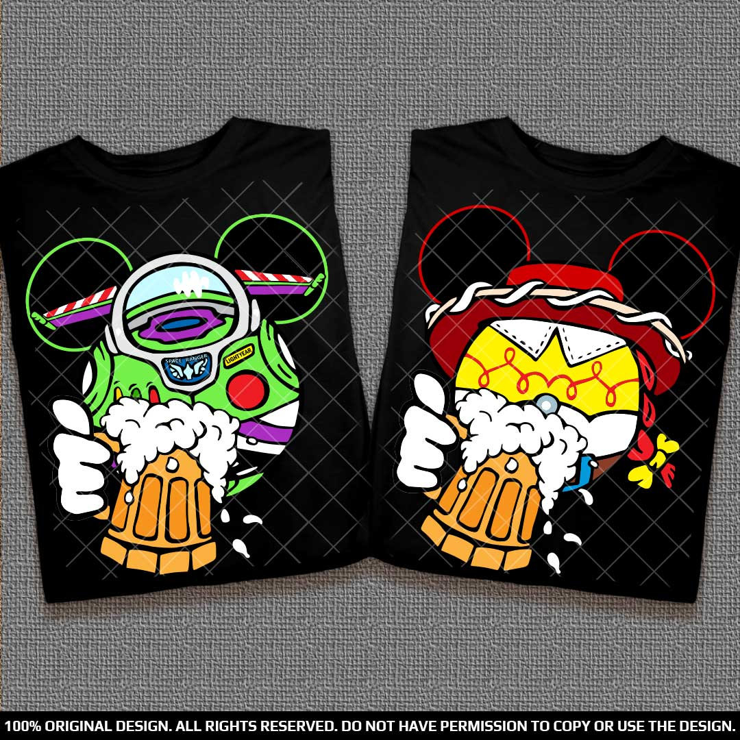 Buzz Light Beer Et Jessie Beer Pixar Friends Disney T-Shirts Familiaux ...