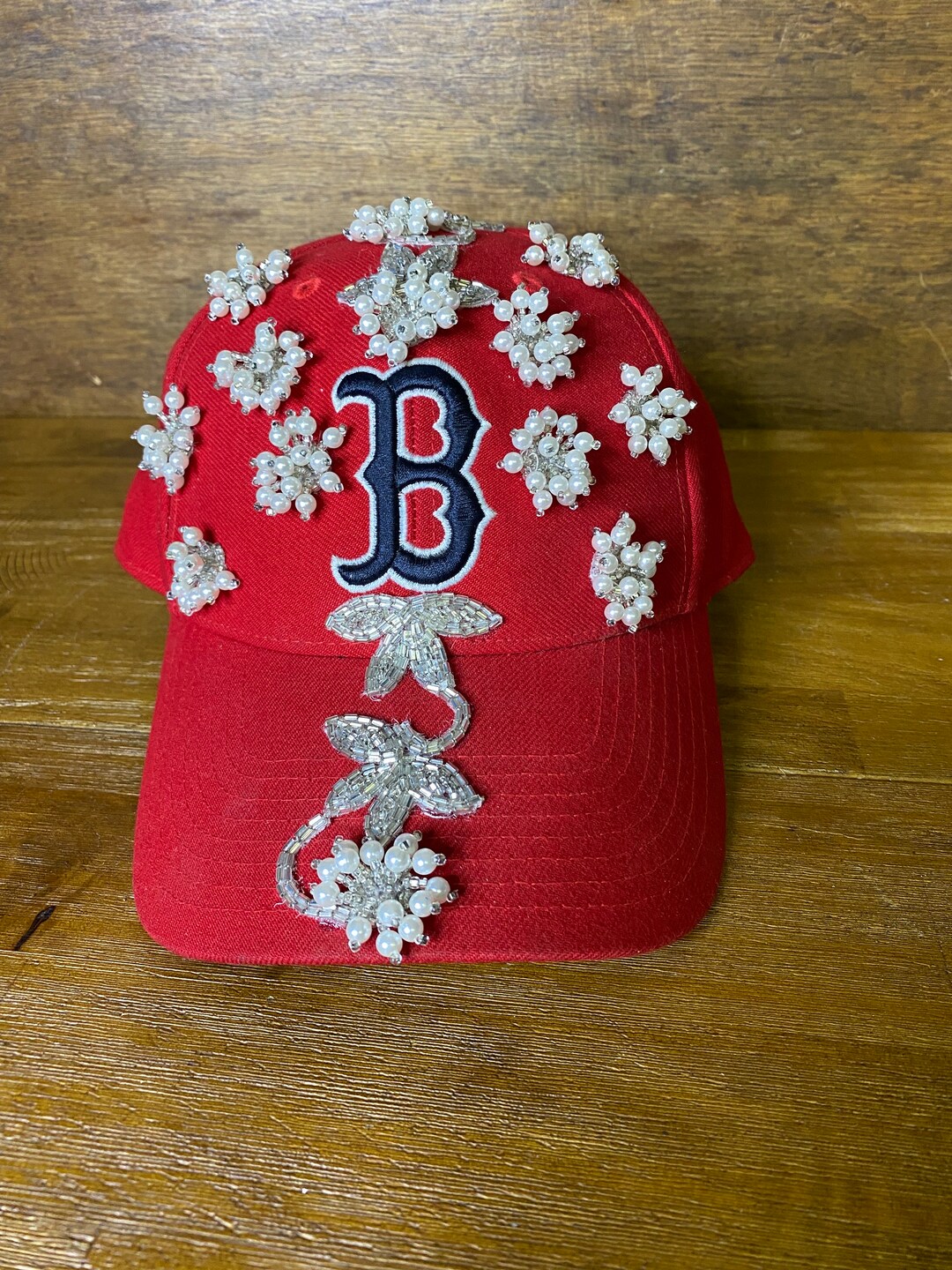 Boston Baseball Hat Pearl Beaded Cap Vintage Cooperstown Classic Fitted ...