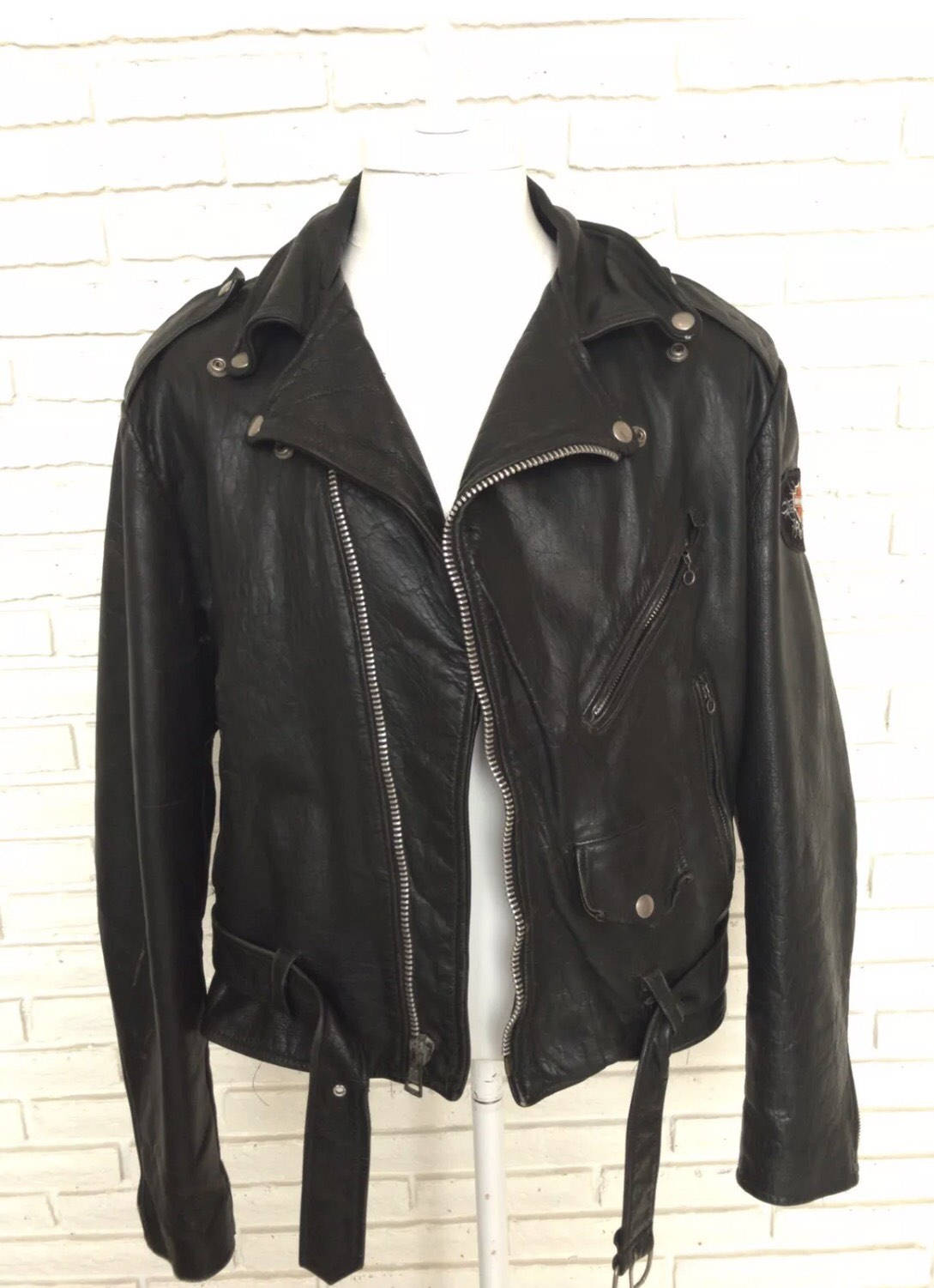 Vintage Black LEATHER Motorcycle Police Jacket Front Zip - Etsy
