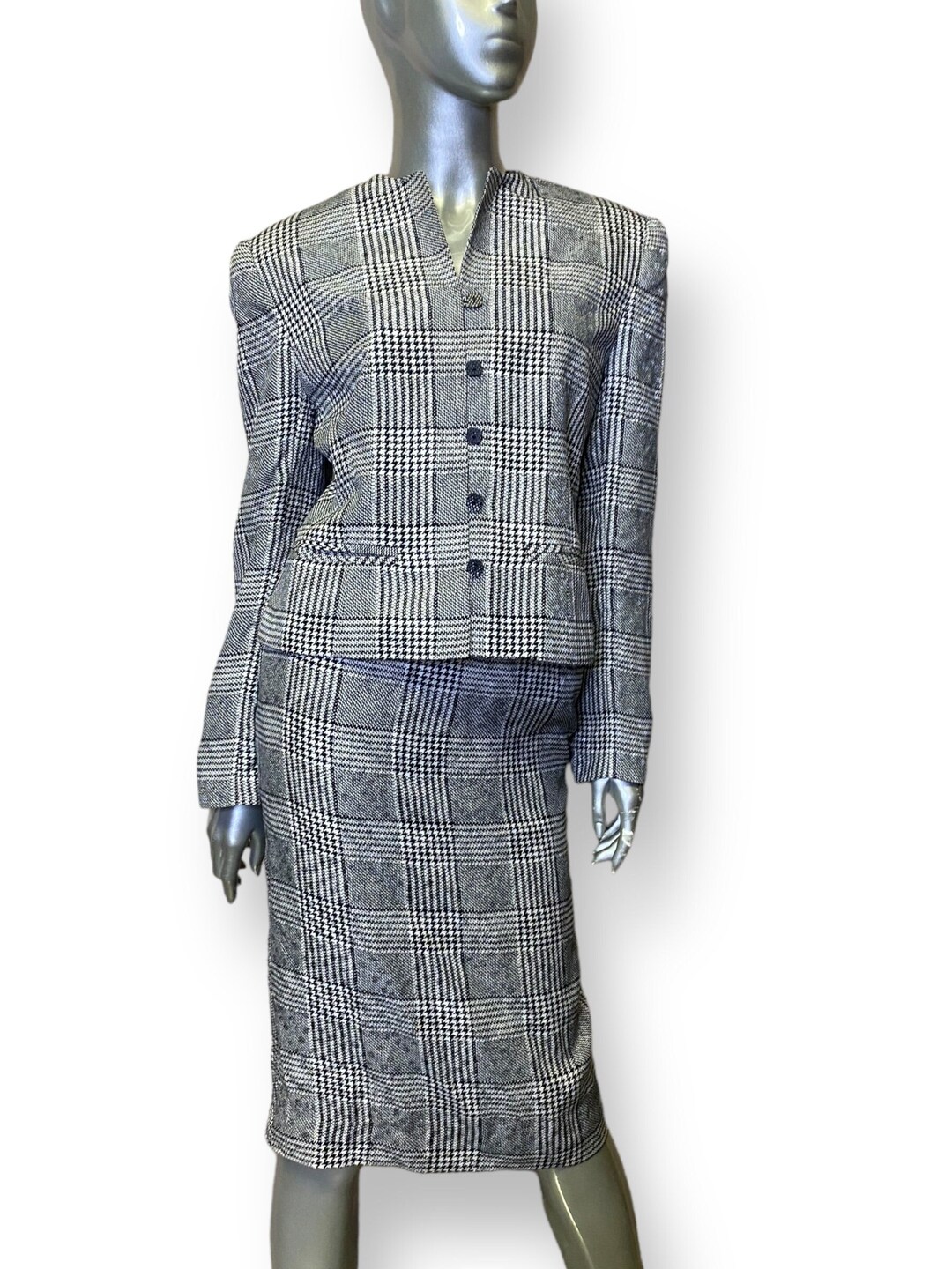 Vintage David Hayes Suit Silk Blazer and Pencil Skirt Black White ...