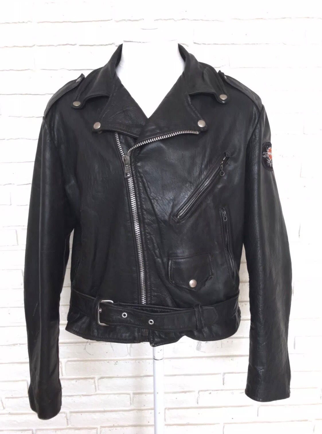 Vintage Black LEATHER Motorcycle Police Jacket Front Zip - Etsy