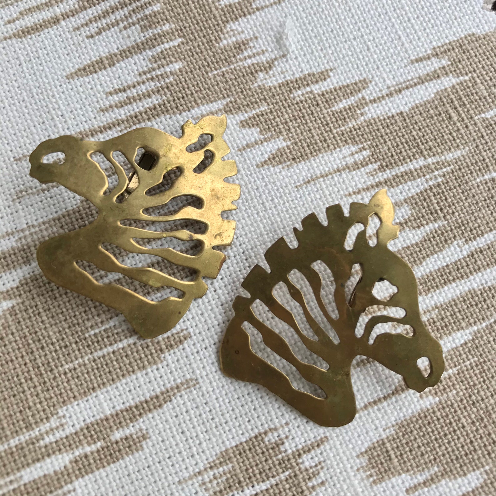 Vintage Brass Zebra Clip on Earrings Signed Animal Print Jewelry - Etsy