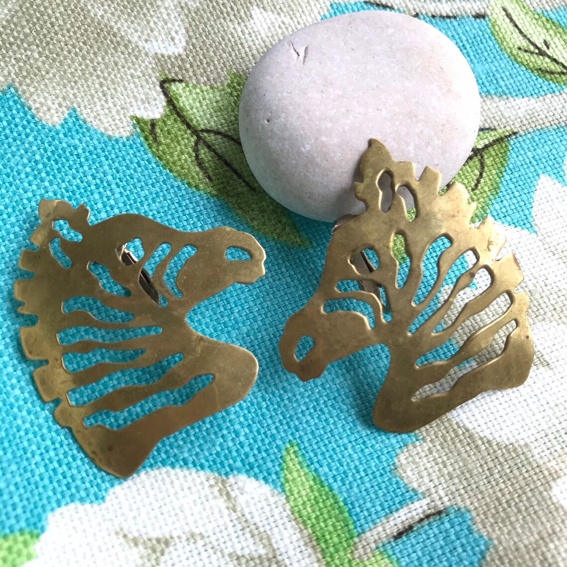 Vintage Brass Zebra Clip on Earrings Signed Animal Print Jewelry - Etsy