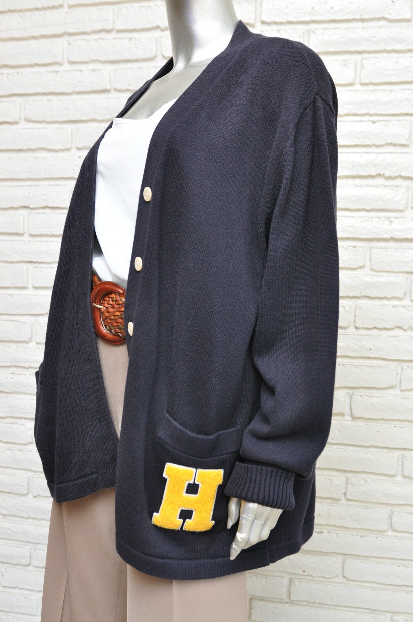 90s Tommy Hilfiger Navy Blue Letterman Sweater Oversized | Etsy