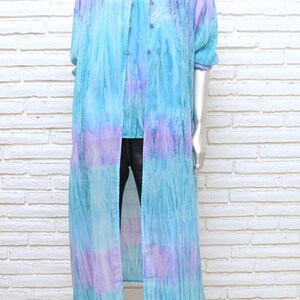 Vintage Duster and Blouse Set Blue and Purple Watercolor Long Sheer ...