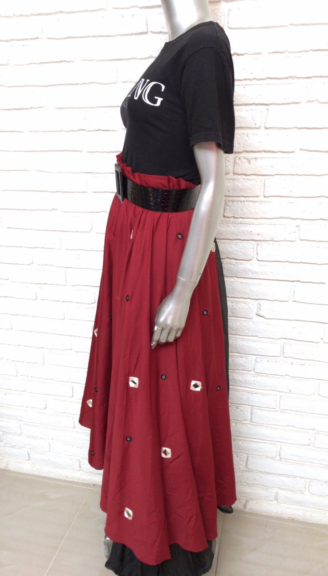 Vintage Full Length Maxi Skirt With Drawstring Waist Bohemian Two Layer ...