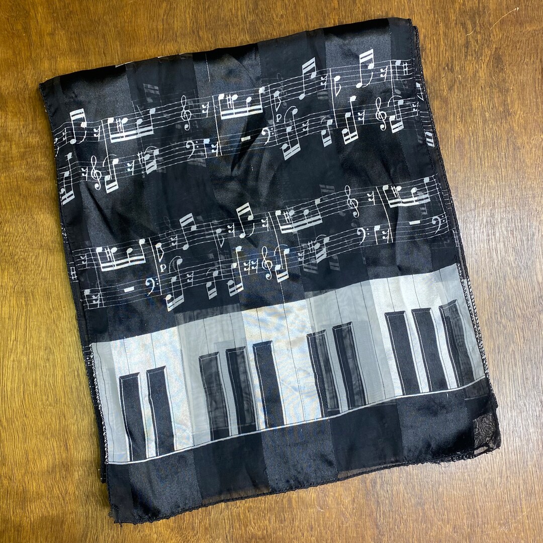 Vintage Piano Scarf With Musical Notes Black White Long Rectangular 58 ...