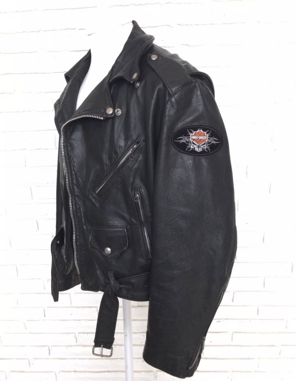 Vintage Black LEATHER Motorcycle Police Jacket Front Zip - Etsy