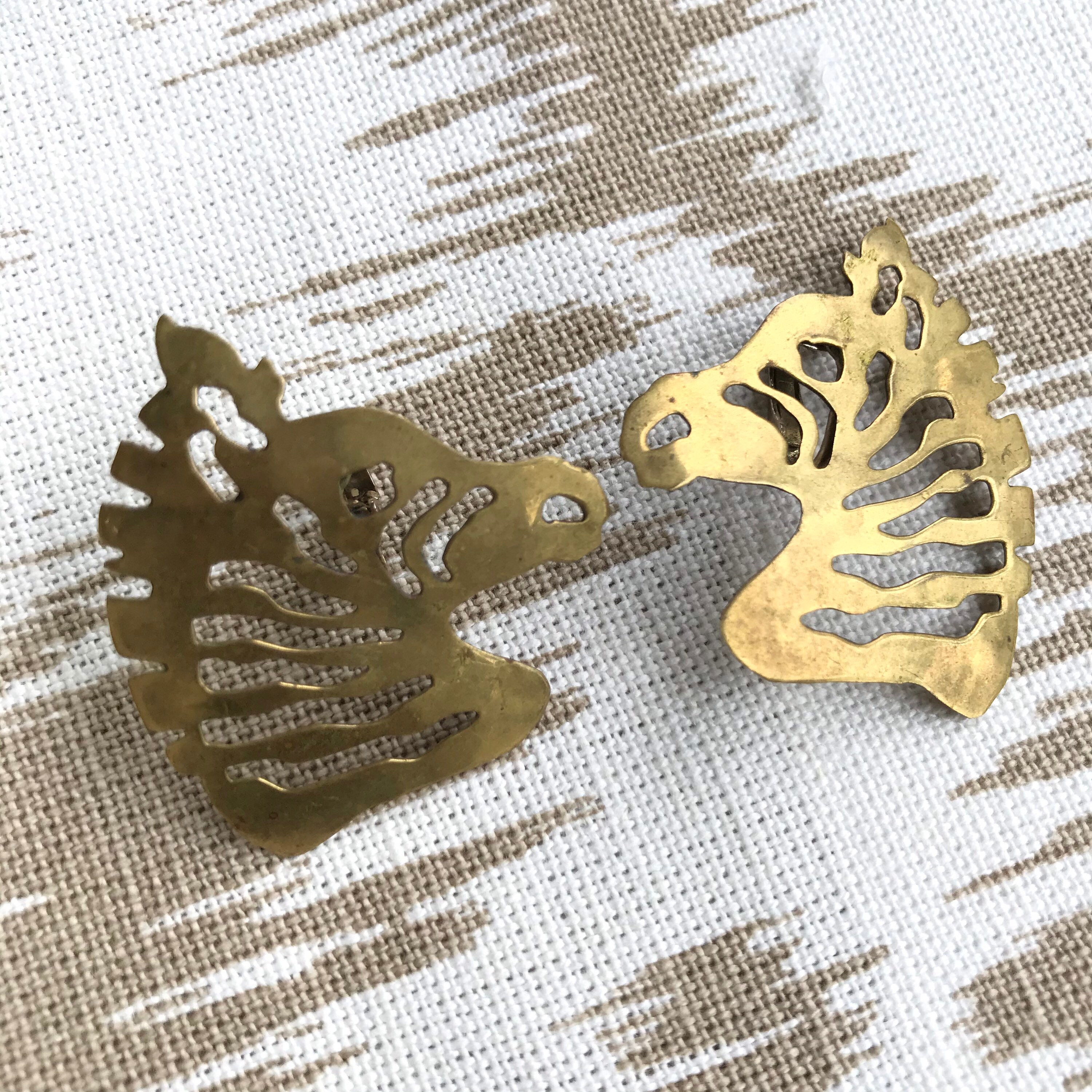 Vintage Brass Zebra Clip on Earrings Signed Animal Print Jewelry - Etsy
