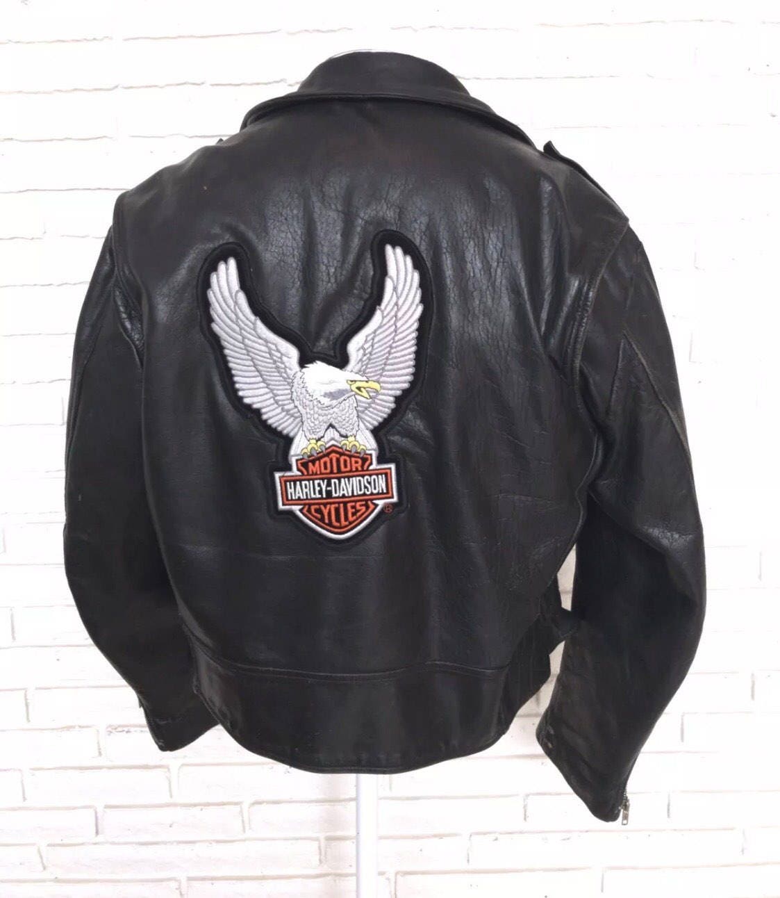 Vintage Black LEATHER Motorcycle Police Jacket Front Zip - Etsy