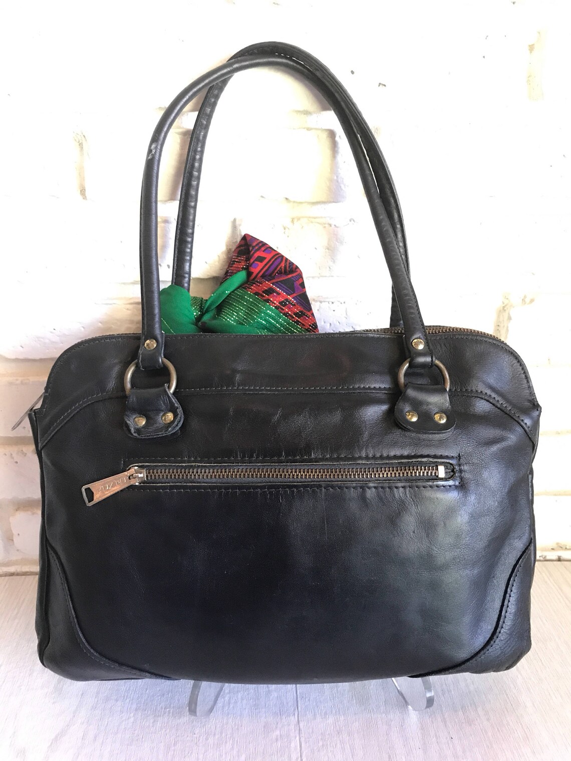 Vintage Black Leather Small Briefcase Handbag Stay Humble Hip Hop Music ...
