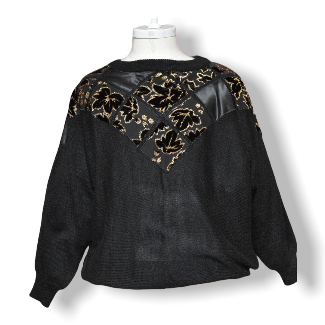 Vintage Black and Gold Satin and Velvet Sweater Size L/xl Loose Fit 80 ...