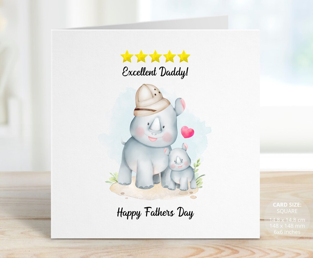 Five Star Rhinoceros Fathers Day Card, Funny 5 Star Daddy Review ...