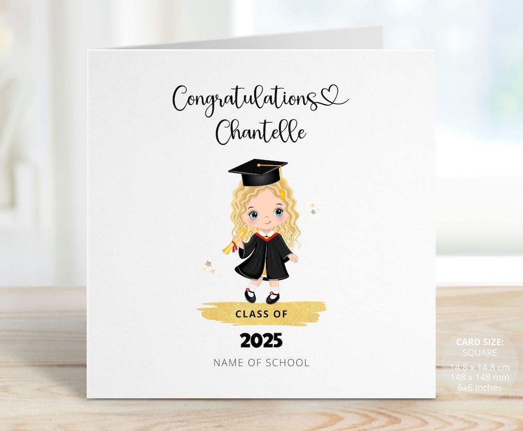 Personalised Daughter Graduation Card, Cap Gown & Scroll, School ...