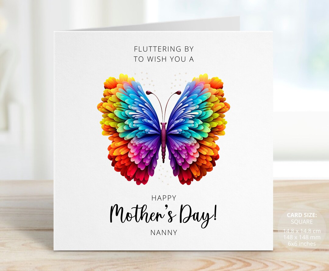 Butterfly Mothers Day Card, Rainbow Butterfly Happy Mother's Day Card ...