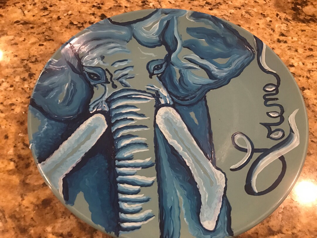 Elephant Hand Painted Plate - Etsy