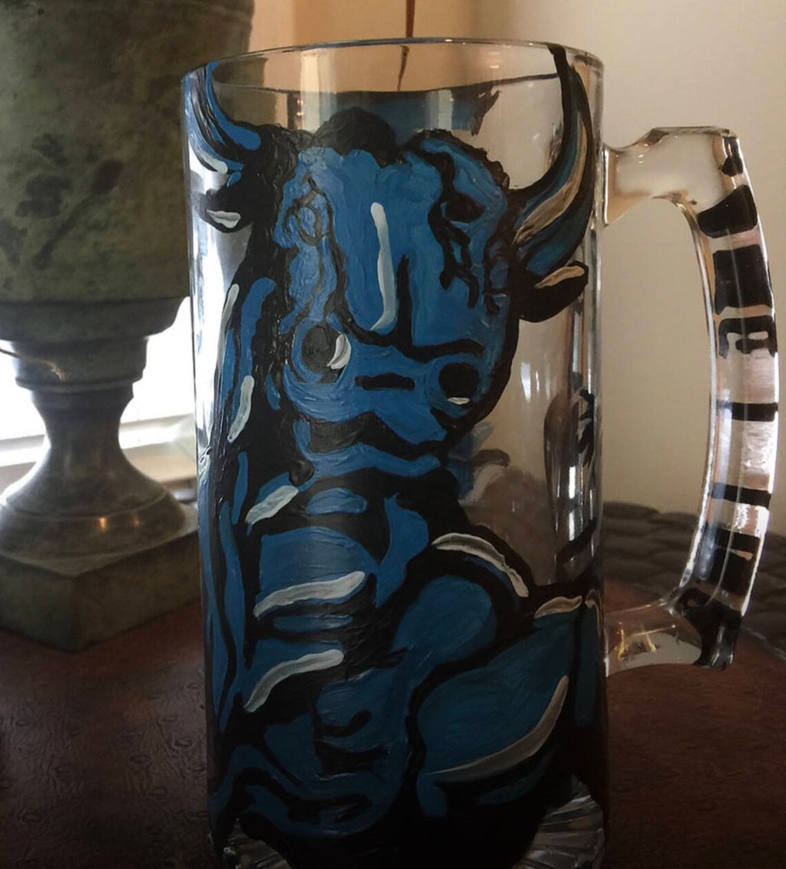Blue Bull GLASS MUG Personalized Customized - Etsy