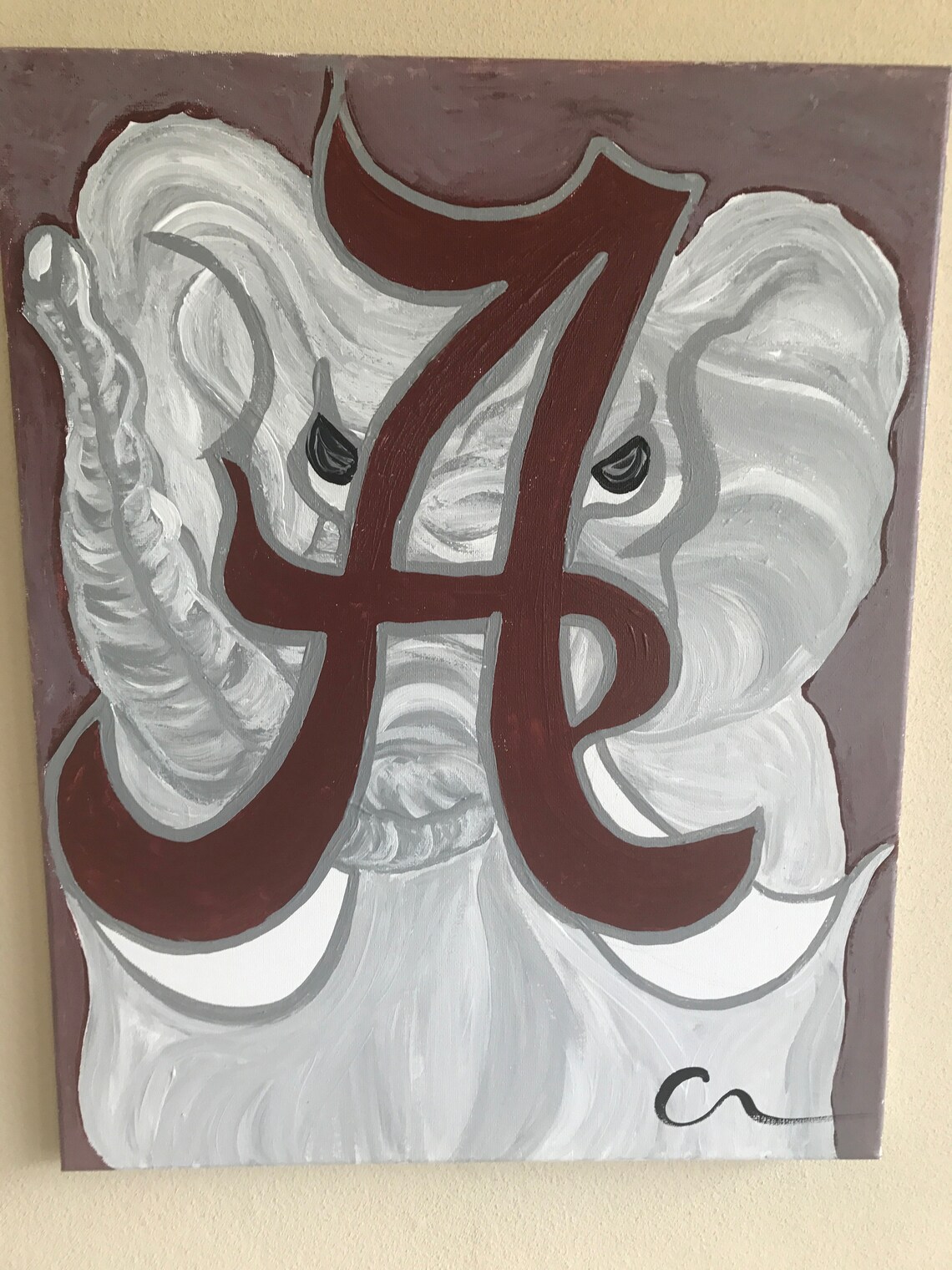 ALABAMA Elephant Acrylic Canvas Painting 16x20 in Size - Etsy
