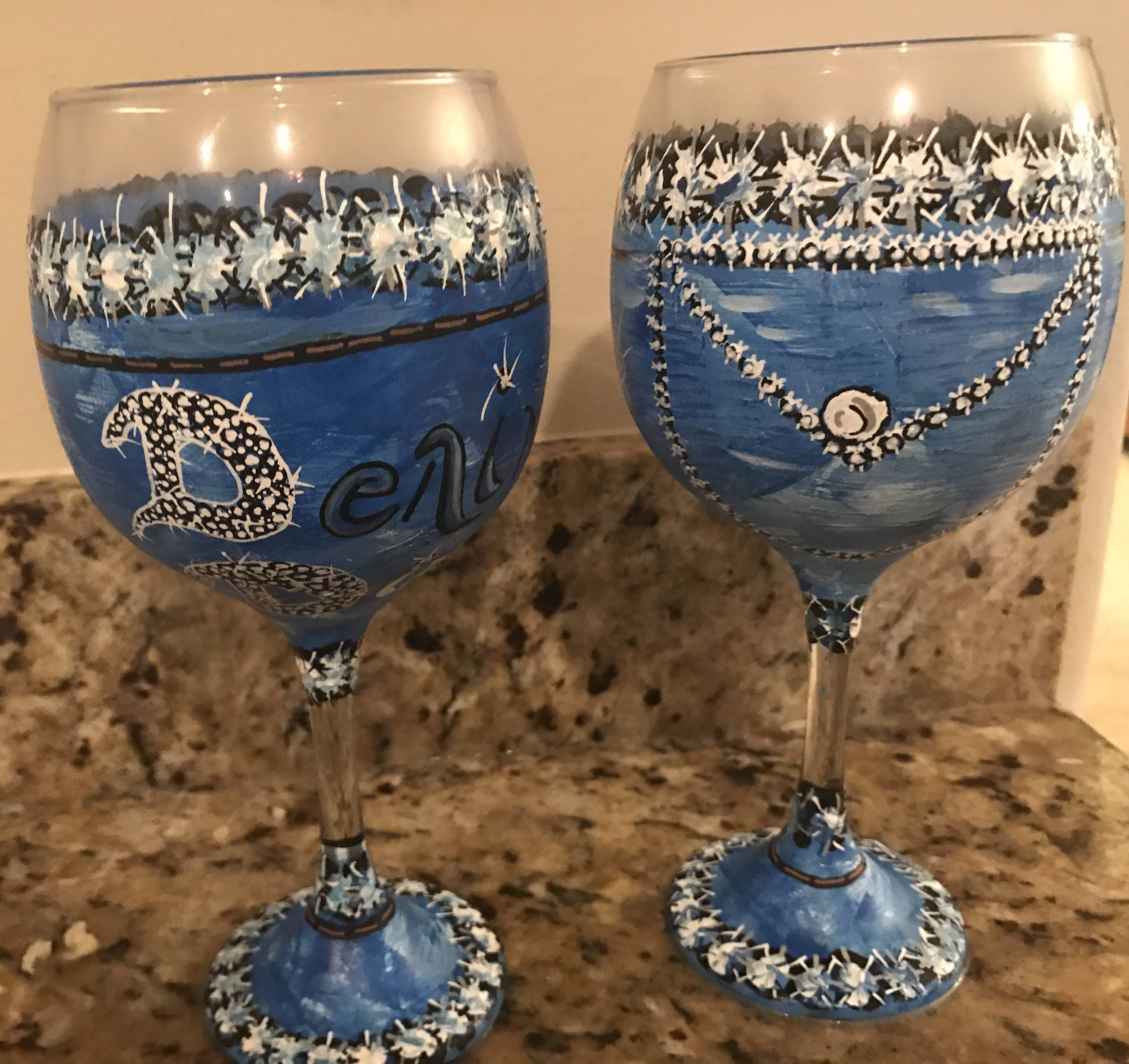 Diamonds and Denim Hand Painted Glass - Etsy