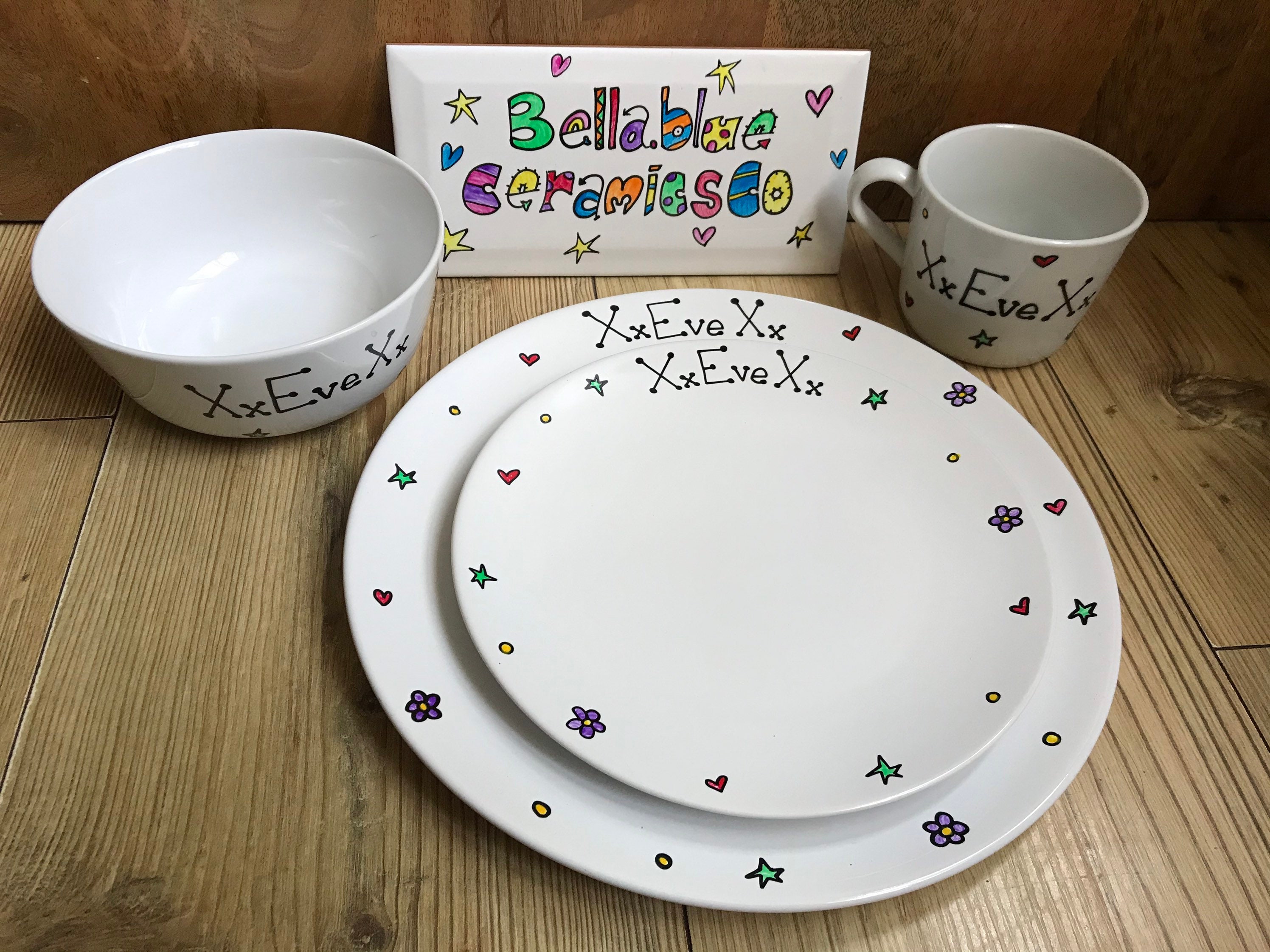Hand Painted Personalised Dinner Set 4 Piece Set. Mug Bowl - Etsy UK