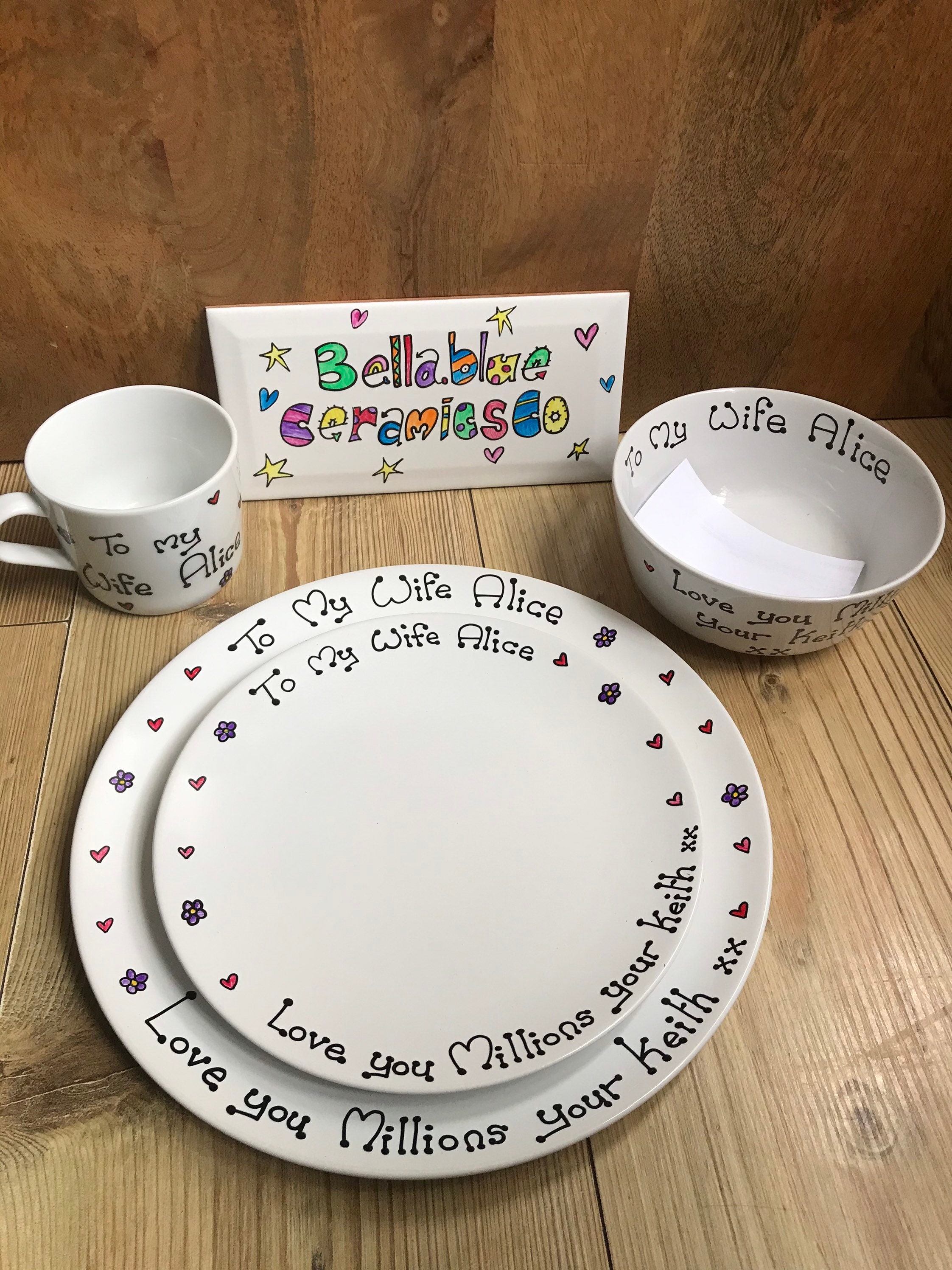 Hand Painted Personalised Dinner Set 4 Piece Set. Mug Bowl - Etsy UK