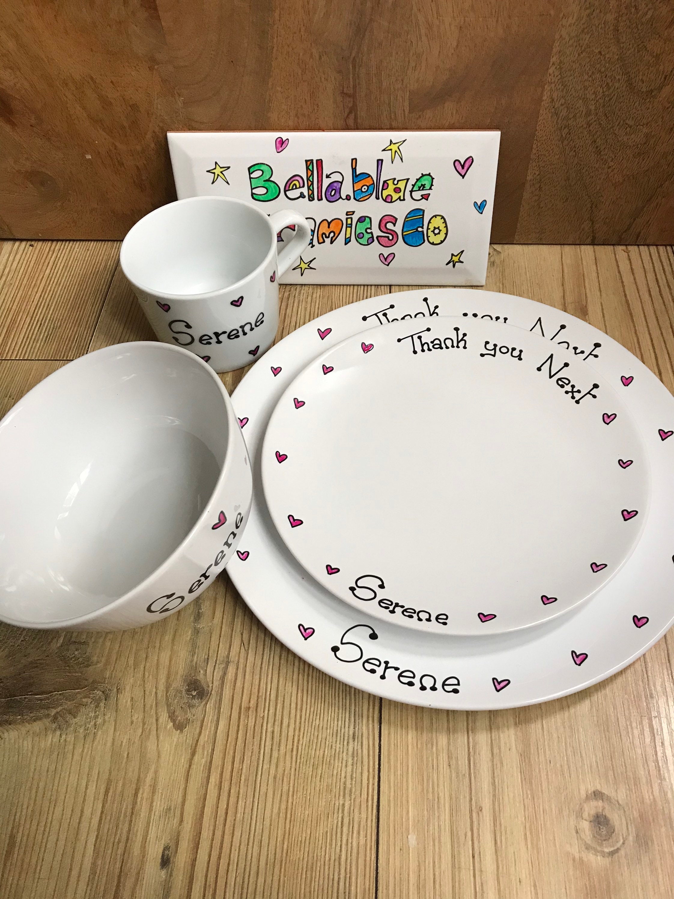 Hand Painted Personalised Dinner Set 4 Piece Set. Mug Bowl - Etsy UK