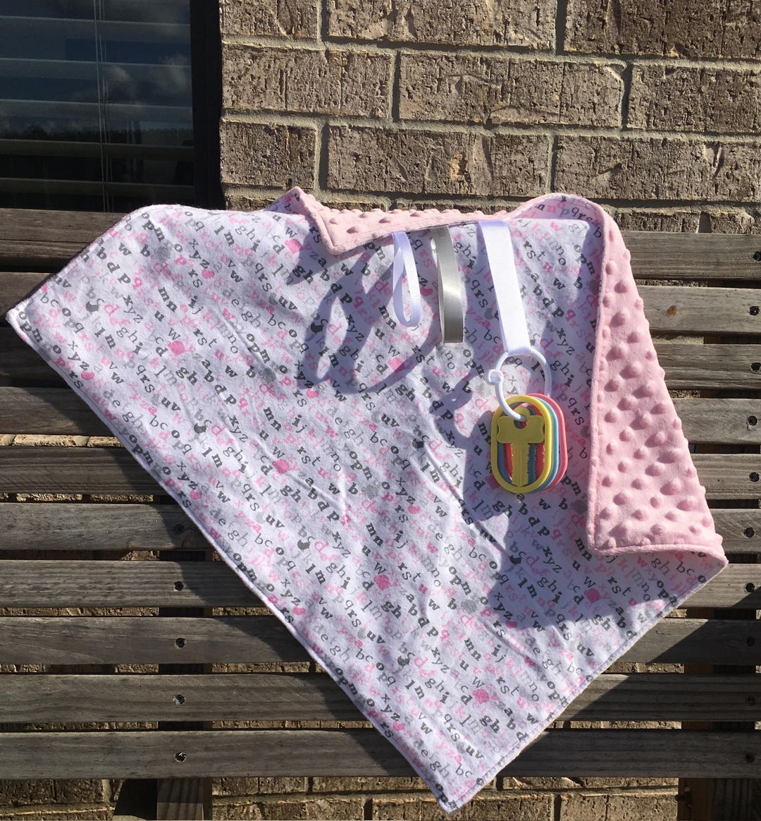 Pink Lovey, Alphabet Print Lovey, Sensory Lovey, Baby Girl Lovey ...