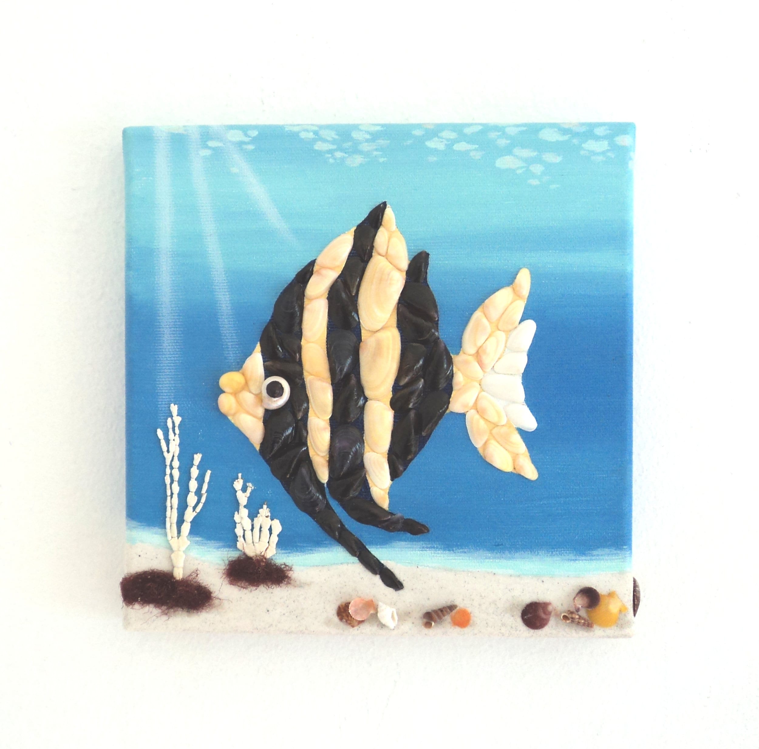 Angelfish in Seashell Mosaic Underwater Scene 3D Painting, Tropical ...
