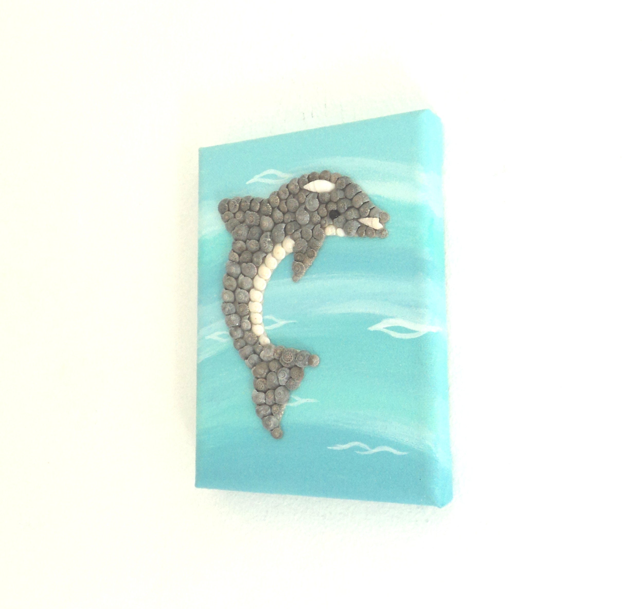 Dolphin in Seashell Mosaic 3D Wall Art, Dolphin in the Sea Painting ...