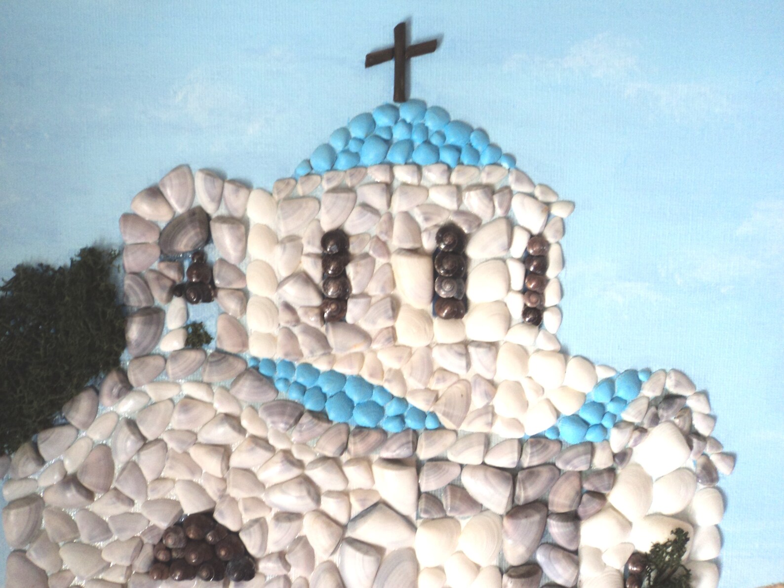 Chapel by the Sea in Seashell Mosaic 3D Wall Art, Greek Church Painting ...