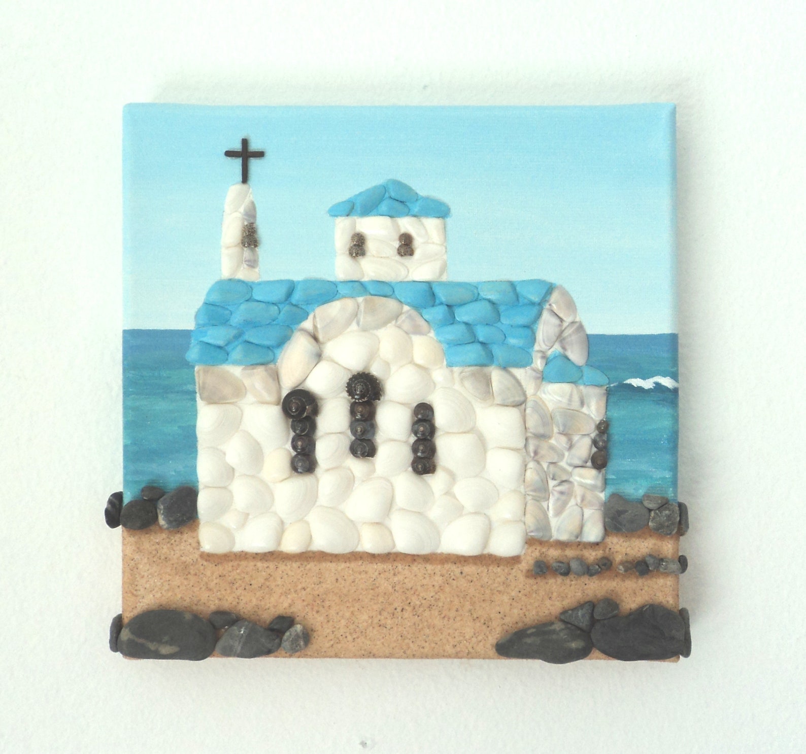 Chapel on the Beach in Seashell Mosaic 3D Wall Art Greek Wall | Etsy