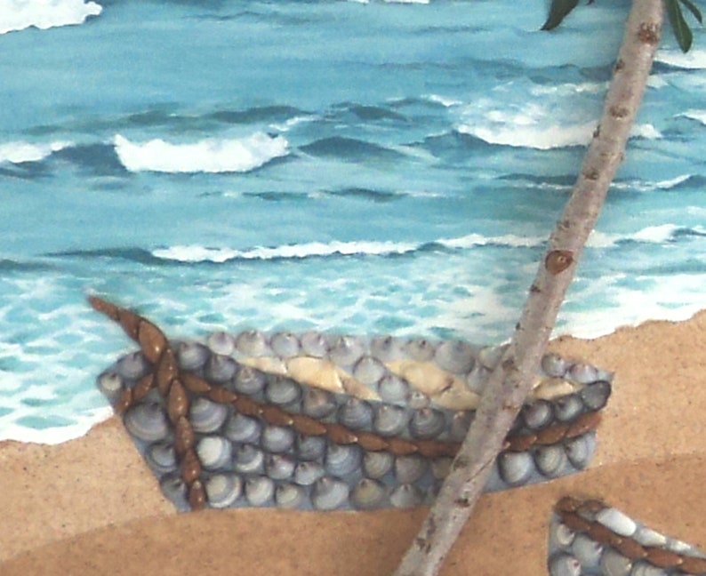 Boats Under a Palm Tree in Seashell Mosaic Wall Art, Boats on the Beach ...
