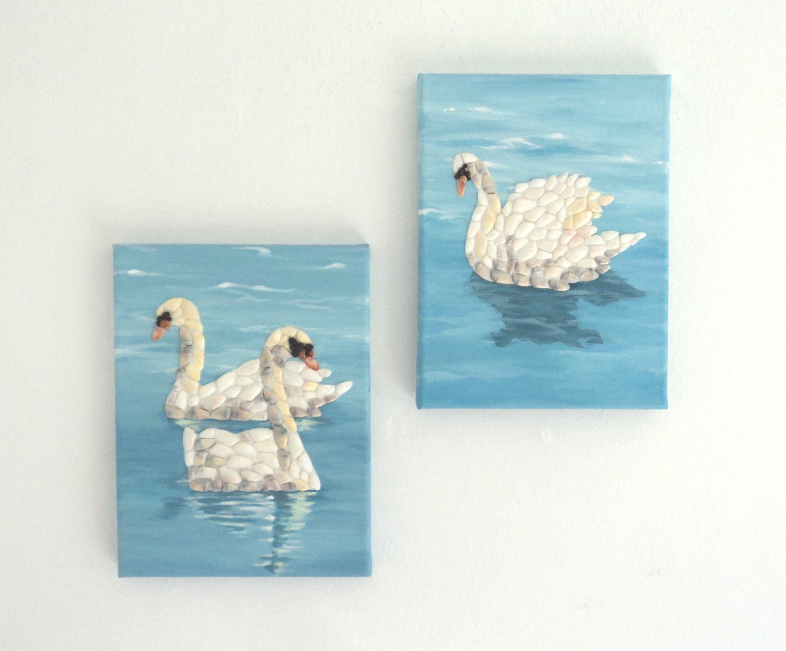 Swan in Seashell Mosaic Wall Art, 3D Swan Painting, Swan in Water ...
