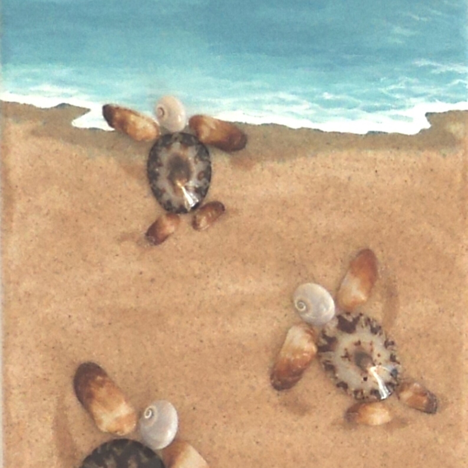 Baby Turtles in Seashell Mosaic on Sand 3D Wall Art, Turtles Pebble Art ...