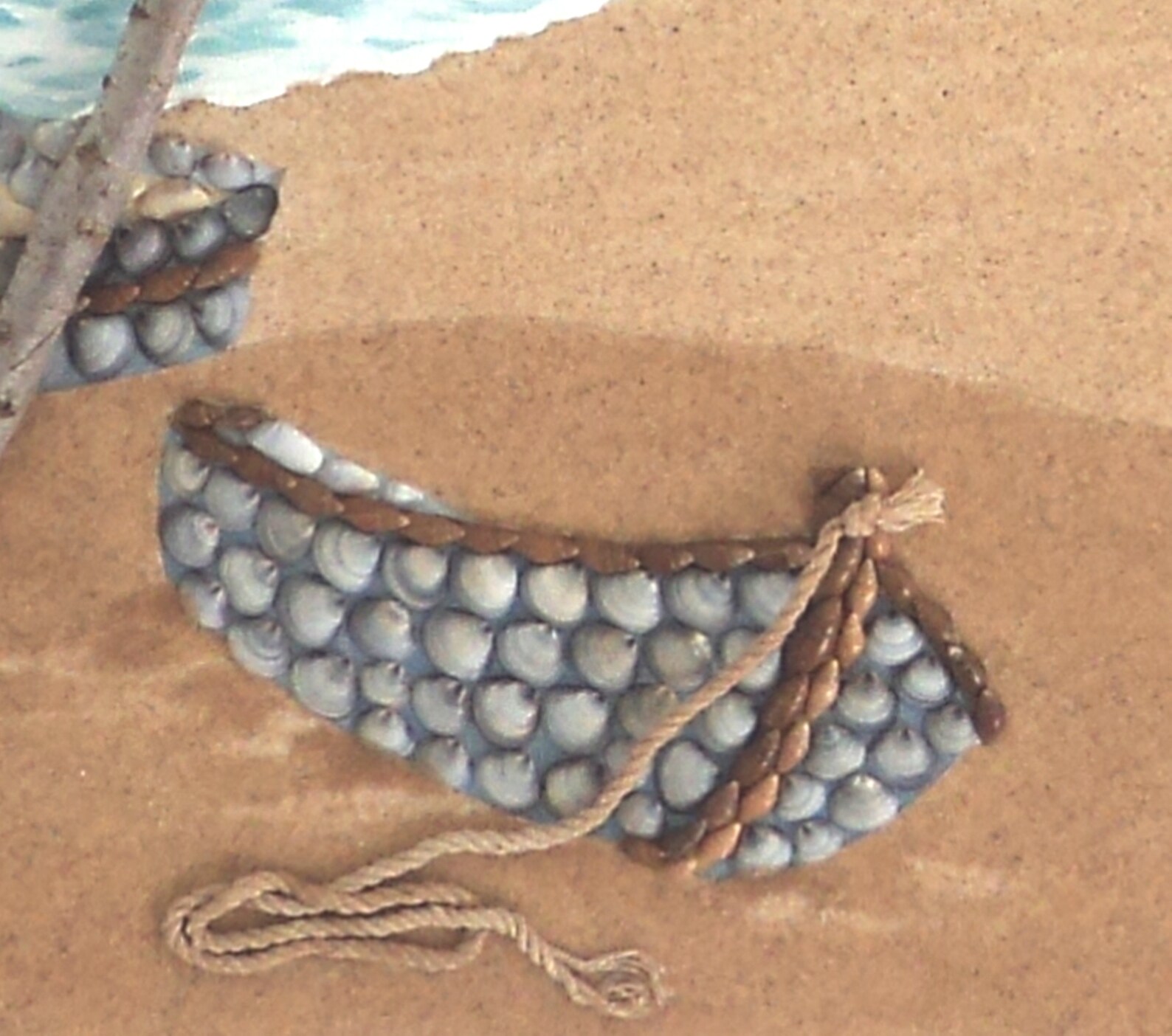 Boats Under a Palm Tree in Seashell Mosaic Wall Art, Boats on the Beach ...
