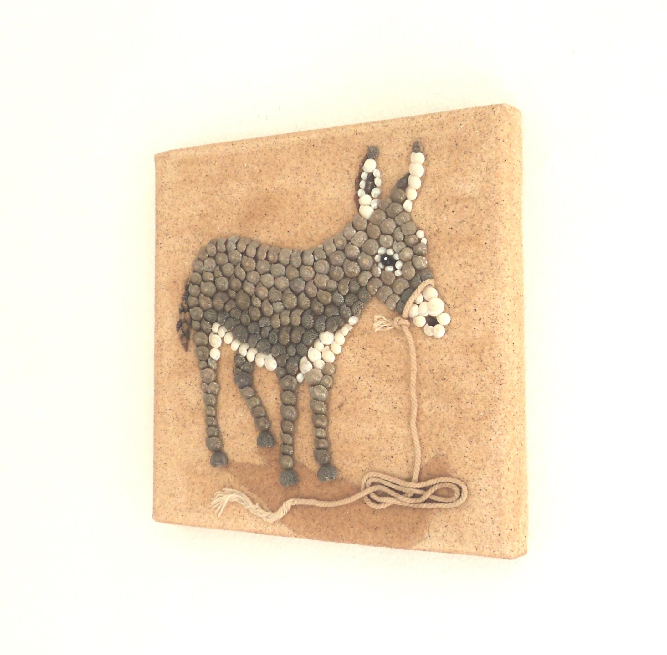 Donkey in Seashell Mosaic on Sand 3D Wall Art, Original Donkey Art ...