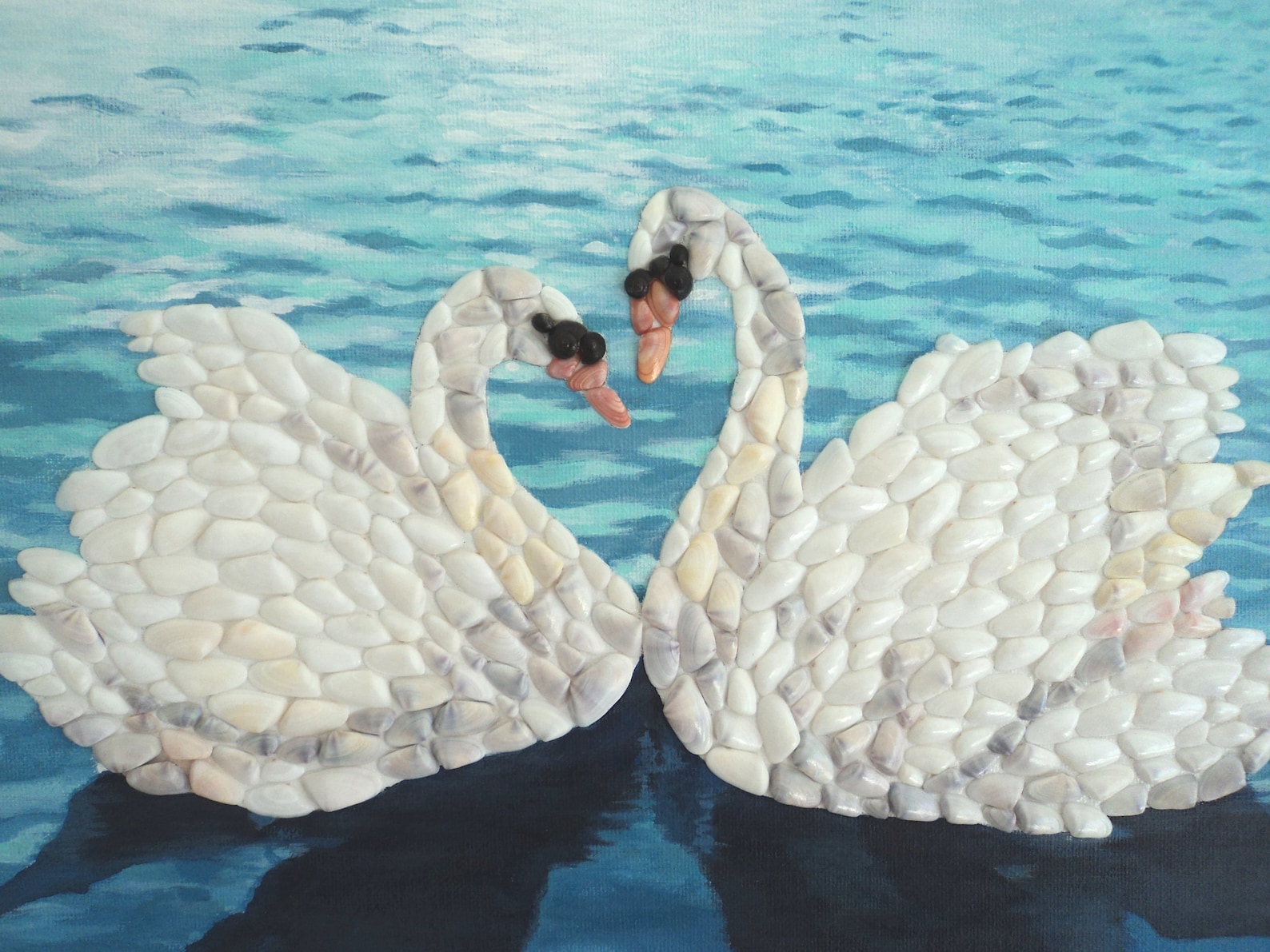 Swans in Seashell Mosaic 3D Wall Art Swans Painting Love - Etsy