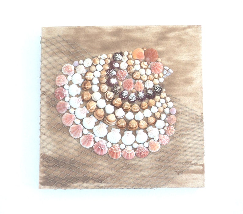 Scallop Seashell in Seashell Mosaic and Sand 3D Wall Art, Seashell ...