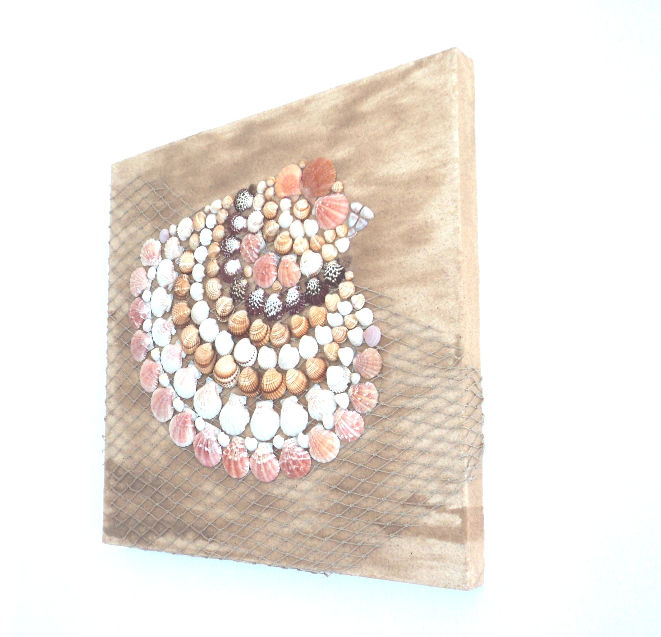 Scallop Seashell in Seashell Mosaic and Sand 3D Wall Art, Seashell ...