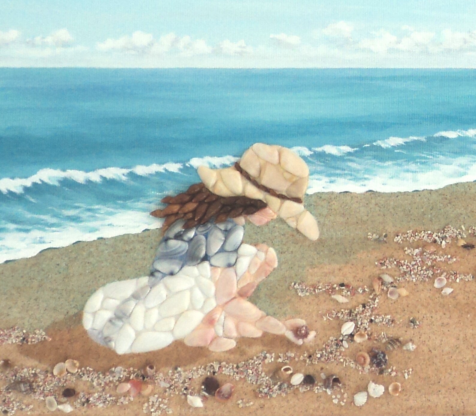 Girl Picking Seashells in Seashell Mosaic 3D Wall Art - Etsy