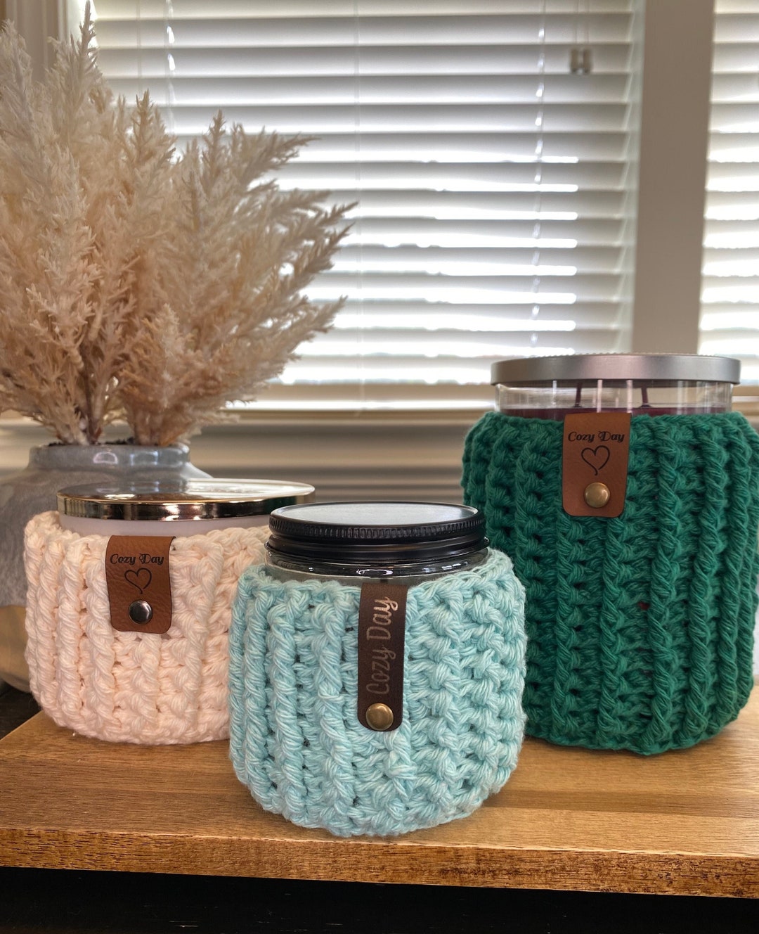 Candle Cozy | Crochet Candle Jar Cover: Different Sizes & Colors | 3 ...