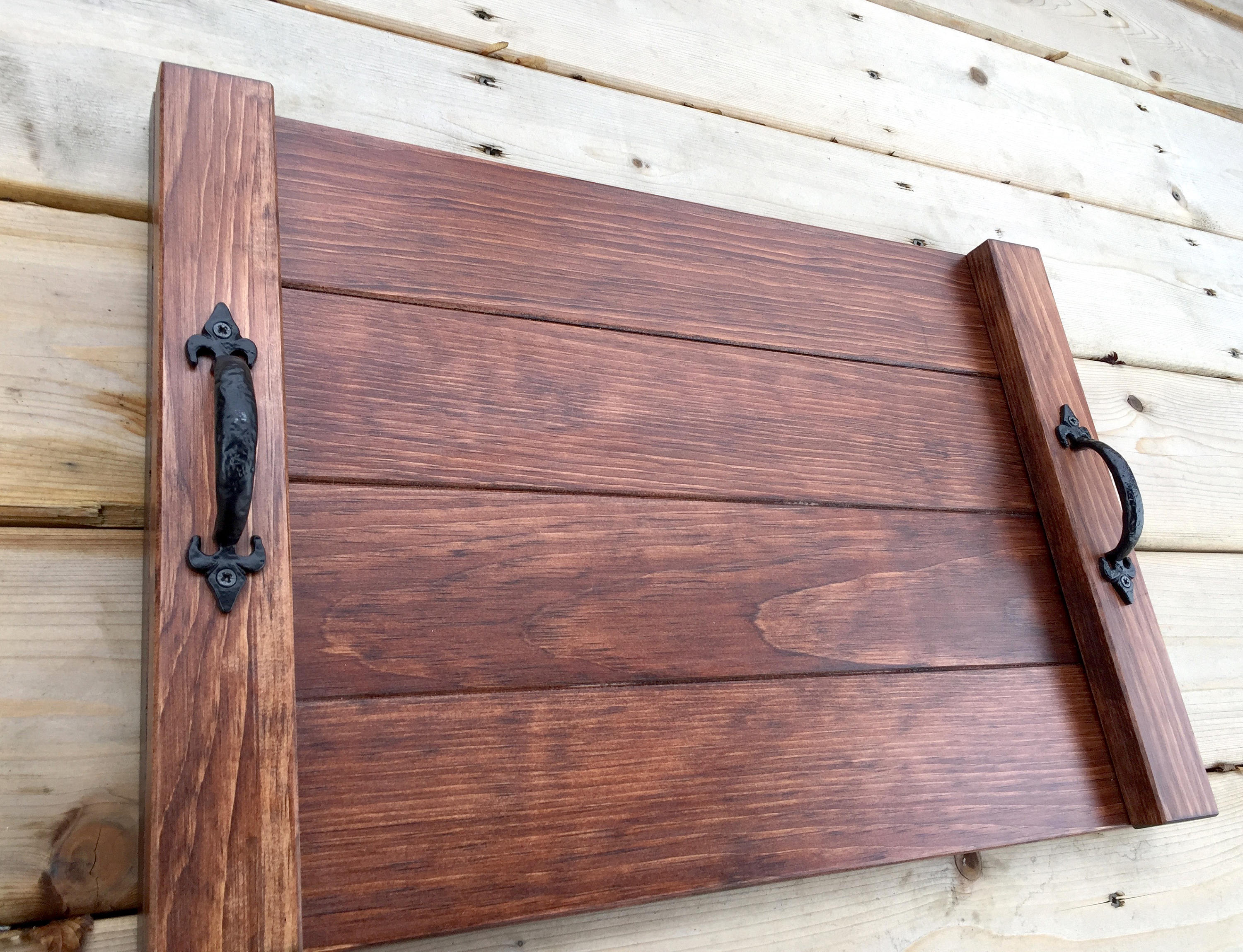 Rustic Wooden Serving Tray - Red Oak Stain