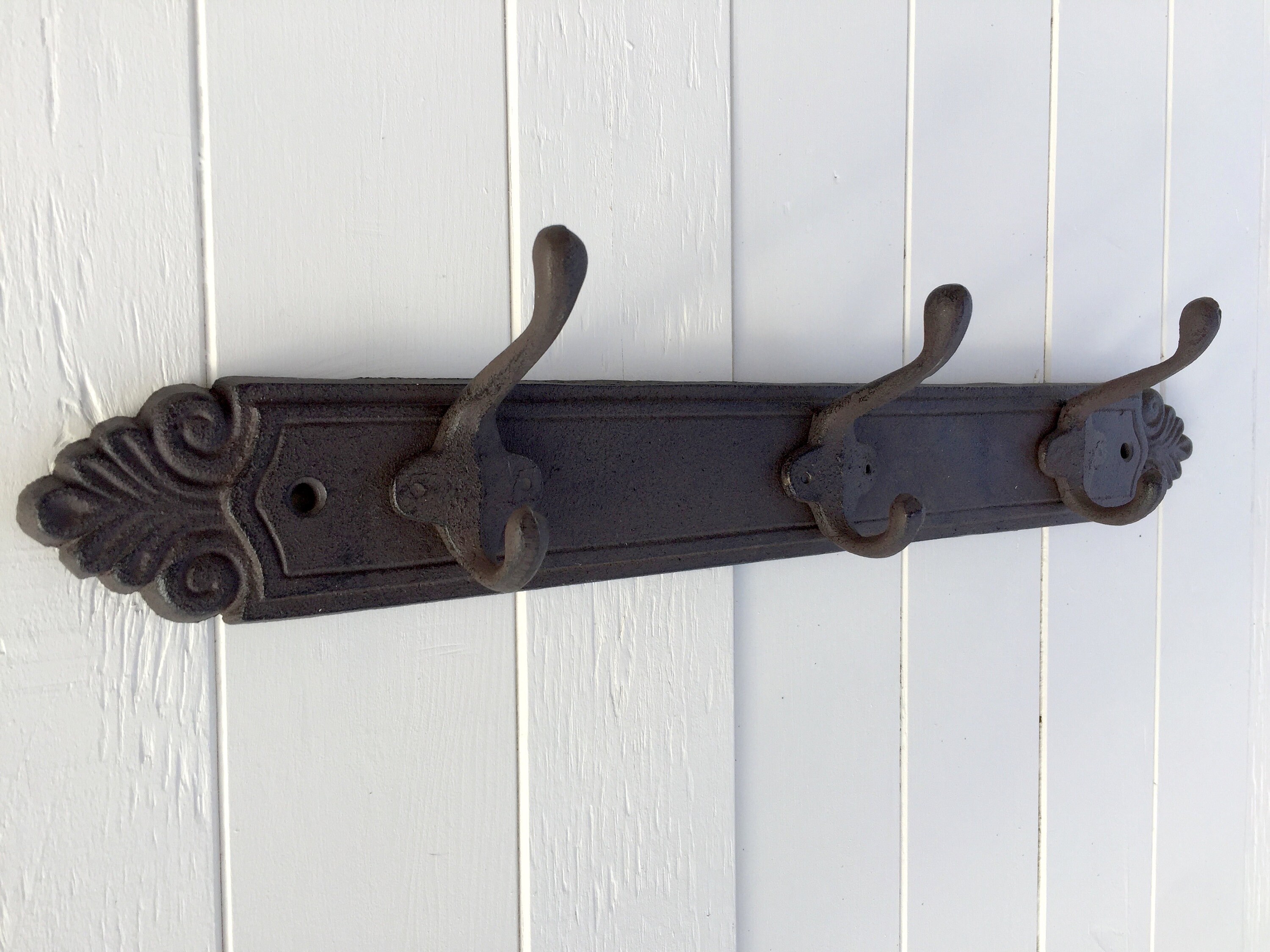 Triple Cast Iron Entryway Hooks - Rustic Dark Brown