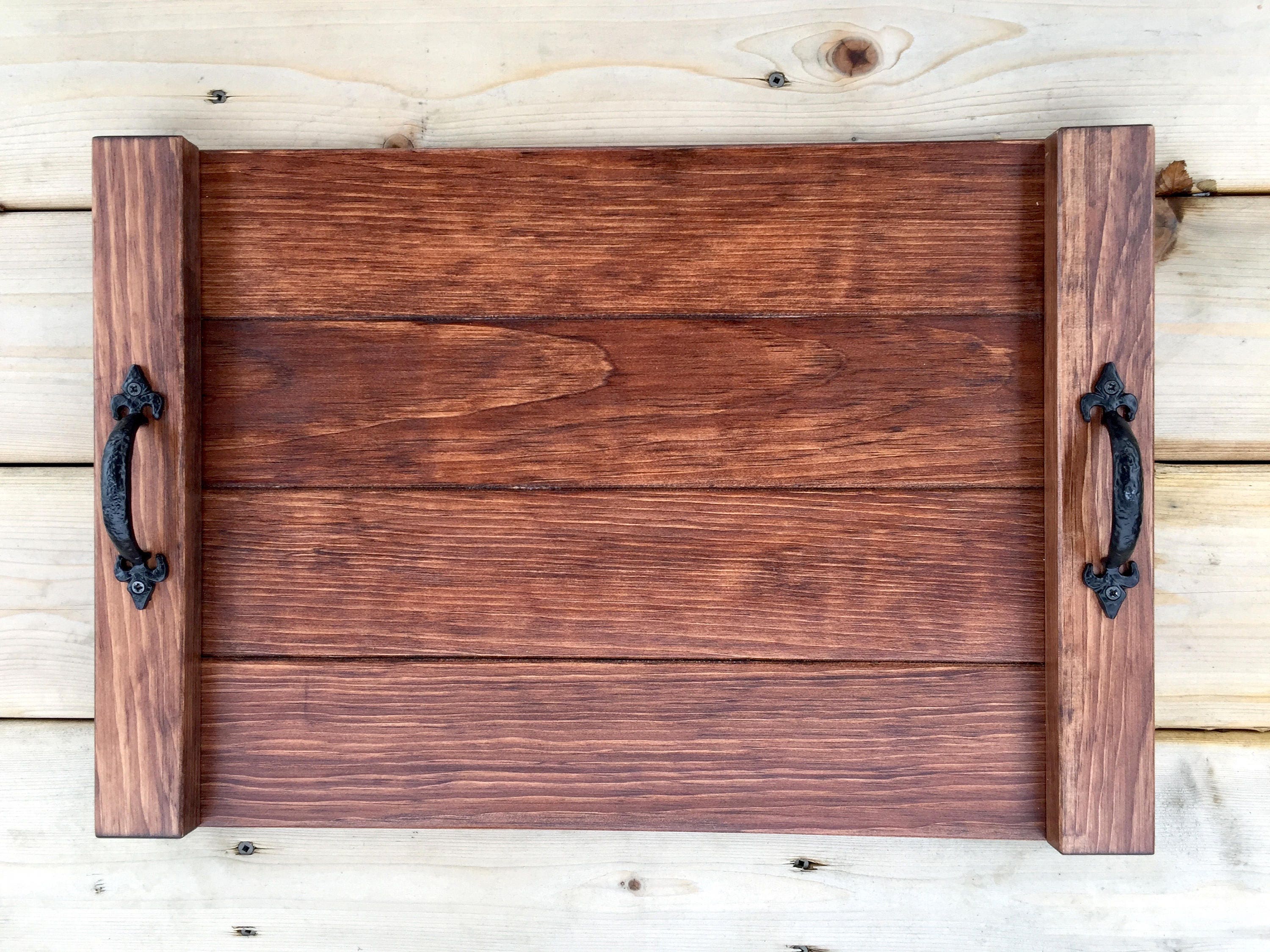 Rustic Wooden Serving Tray - Red Oak Stain