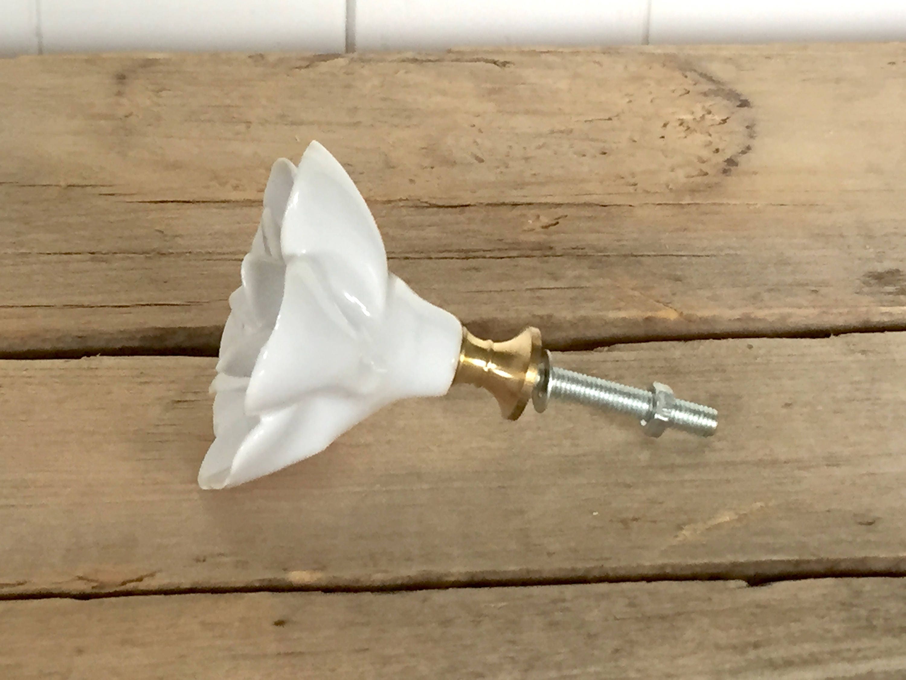 Sculpted White Ceramic Flower Knob