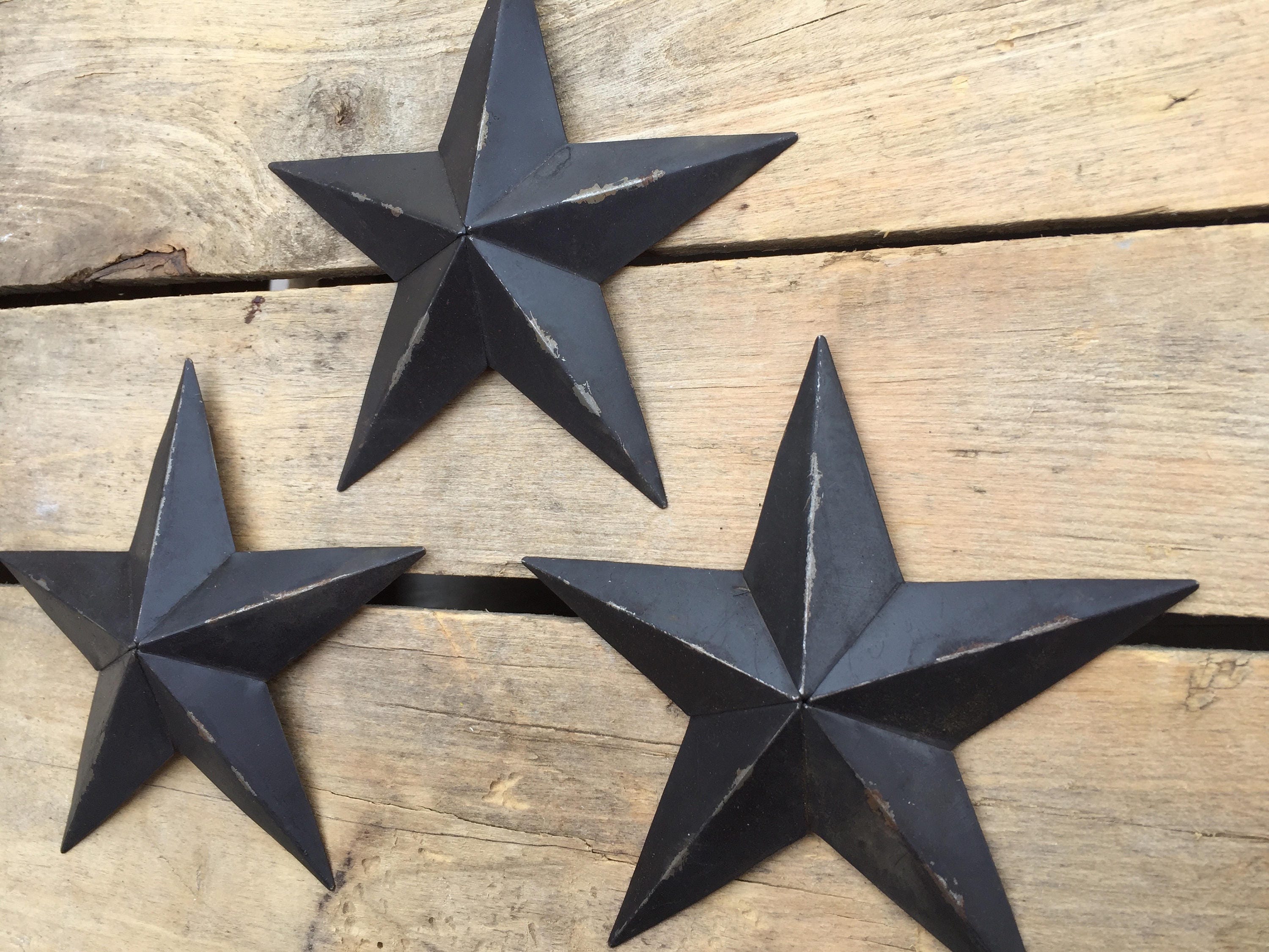 Set of 3 Black Metal Barn Stars - 5