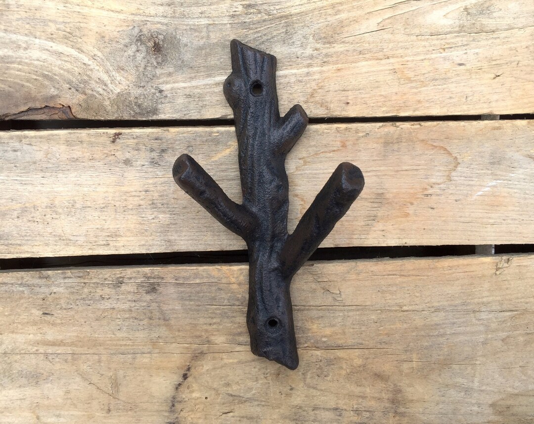 Large Tree Branch Wall Hook, Rustic Branch Hooks, Cast Iron Tree Branch ...