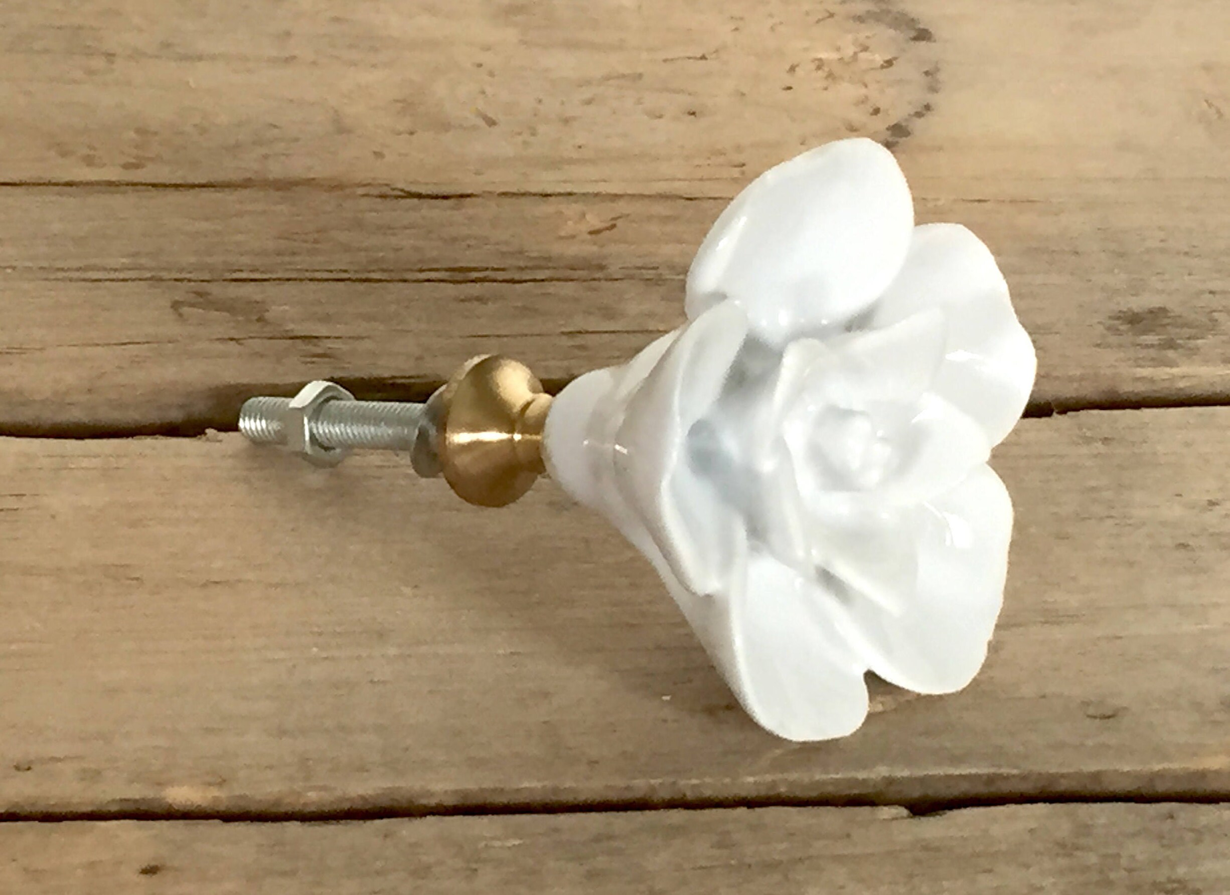 Sculpted White Ceramic Flower Knob