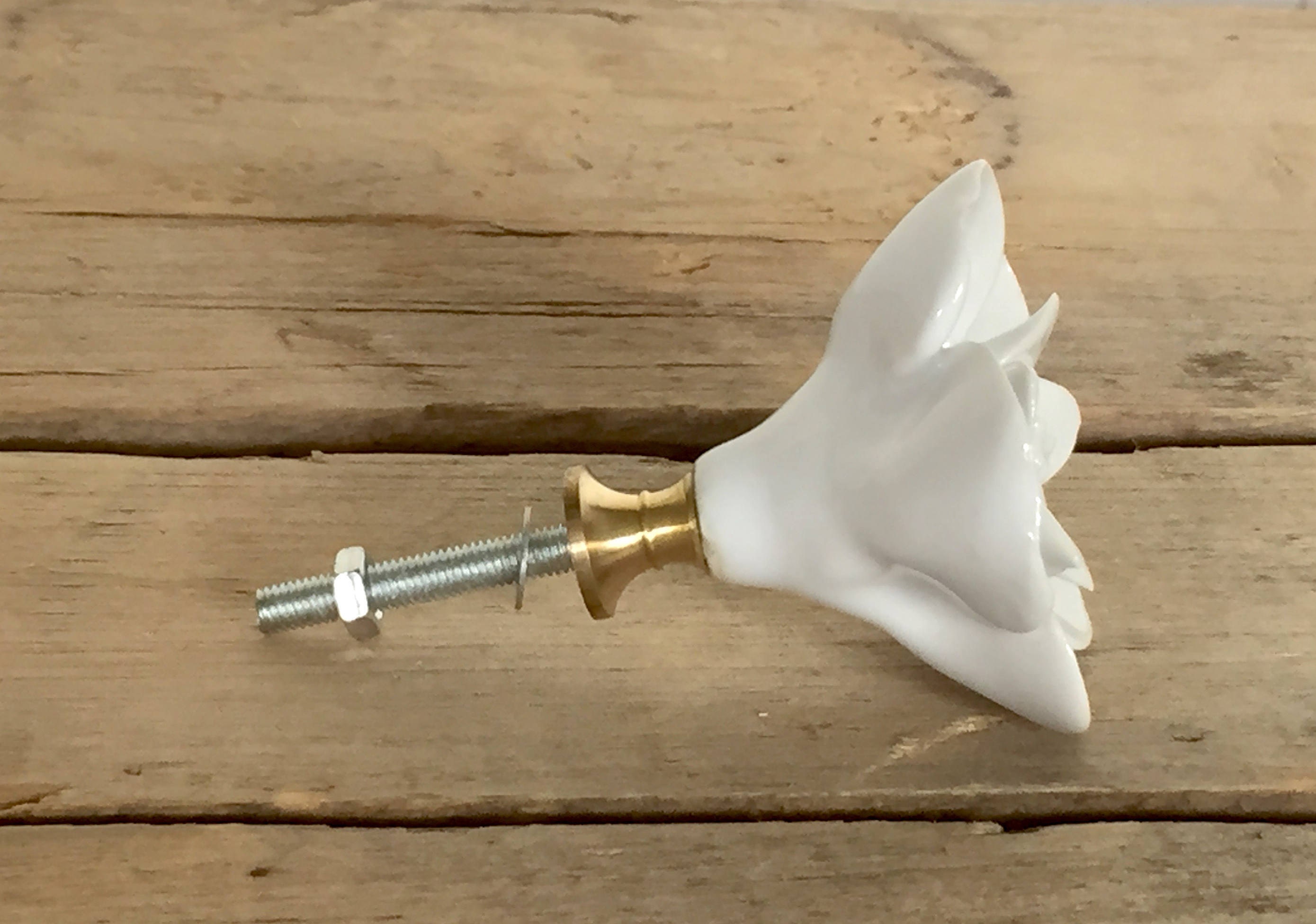 Sculpted White Ceramic Flower Knob